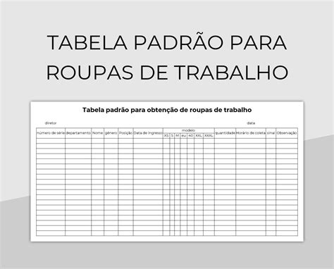 Planilhas Formulário De Registro De Coleta De Uniforme De Trabalho Da