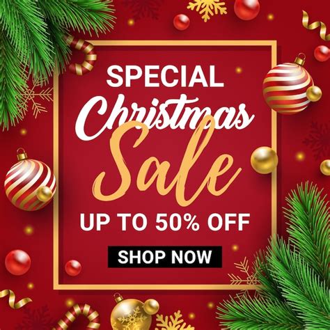 Plantilla de diseño de banner de venta de navidad realista Vector Premium