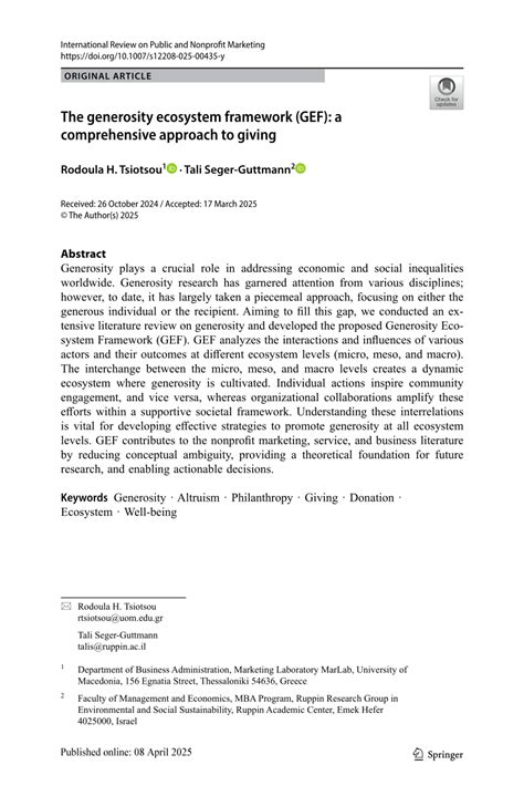 Pdf The Generosity Ecosystem Framework Gef A Comprehensive Approach To Giving