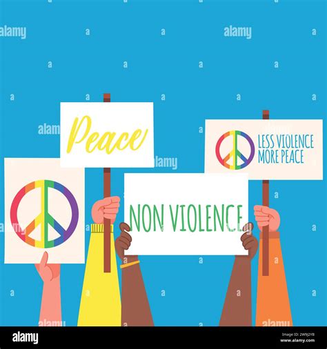 Group Of Protesting Hands With Posters Peace Lgbt Concept Vector Stock