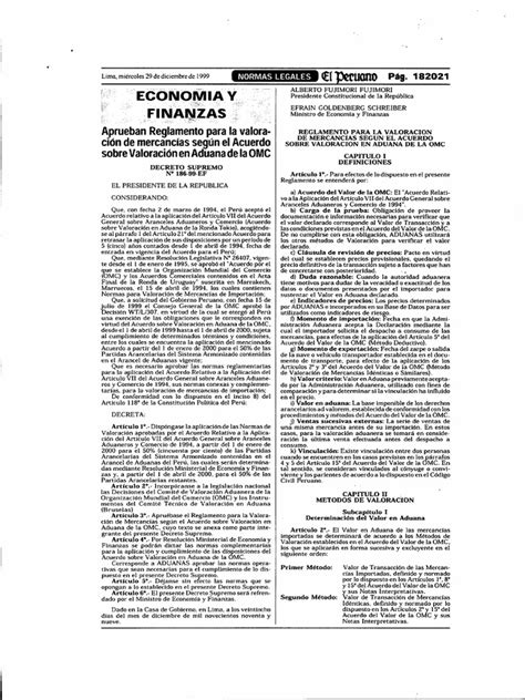 ds n 186 99 ef reglamento de valoracion aduanera pdf aduana arancel