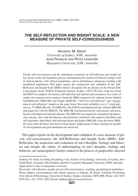 Pdf The Self Reflection And Insight Scale A New Measure Of Private