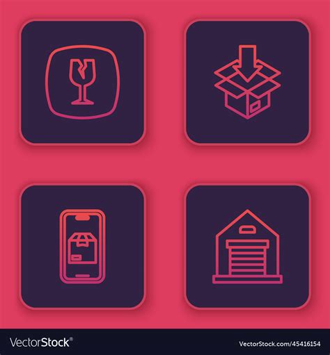 Set Line Fragile Broken Glass Mobile App Delivery Vector Image