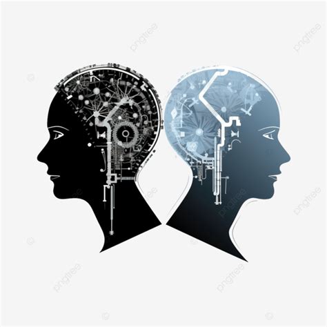 Silhouette Illustration Of Human Intelligence Vs Artificial Intelligence Silhouette Head