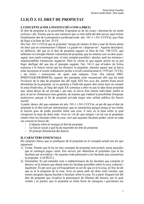TEMA 3 el dret de propietat Relació Jurídic Real Dret català LLIÇÓ