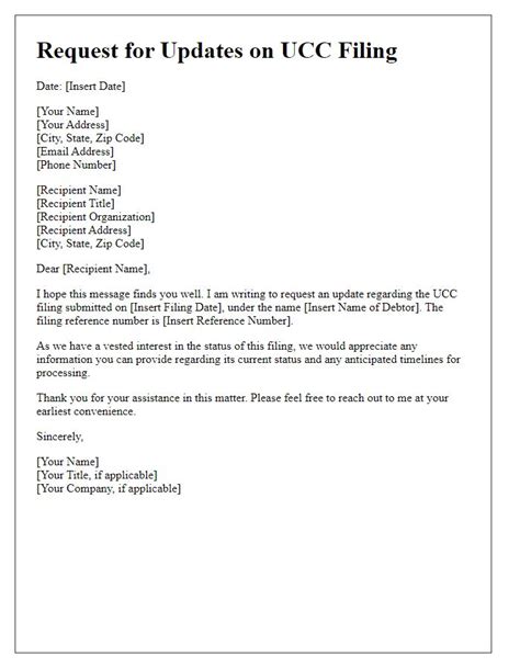 Letter Template For Ucc Financing Statement Filing Free Samples In