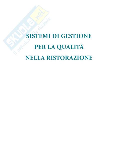 Appunti Sistemi Di Gestione Per La Qualità Nella Ristorazione