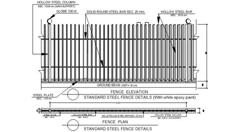 Standard Steel Fence Detail Presented In This Autocad Drawing File