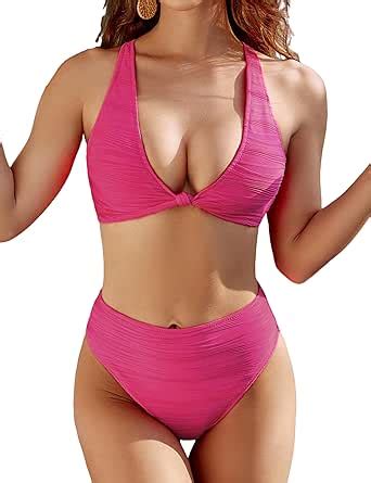 Amazon BMJL Womens High Waisted Bikini Sets Two Piece Swimsuit V Neck Knot Front High Cut