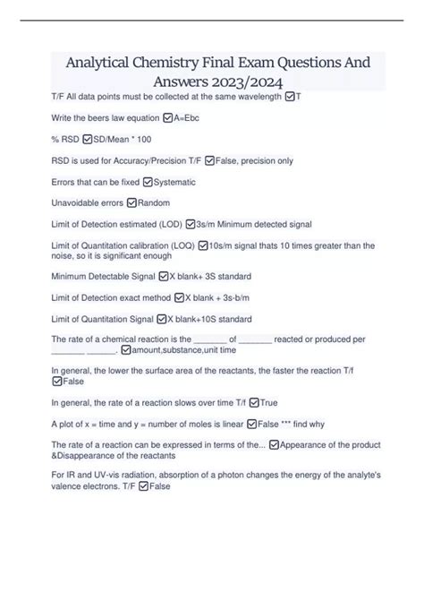 Analytical Chemistry Final Exam Questions And Answers 20232024