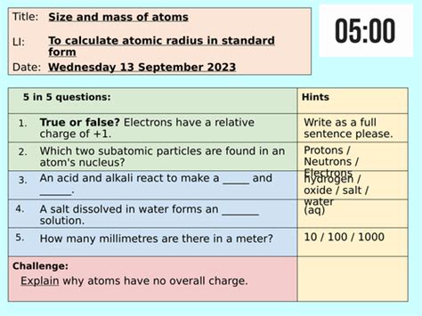 Aqa Gcse Size And Mass Of Atoms Combined Science Teaching Resources