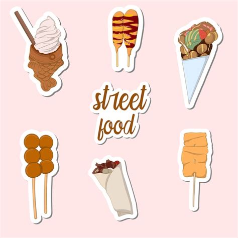 Premium Vector Colorful Hand Drawn Street Food Stickers Design
