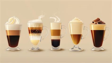 Variety Of Espresso Drinks High Detailed Drink Concept Premium Ai