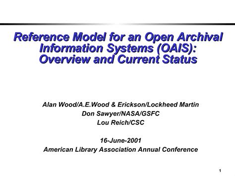 Reference Model For An Open Archival Information Systems Oais Overview And Current Status