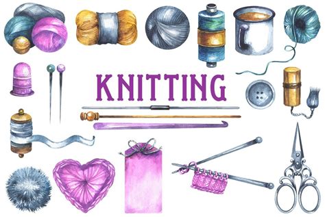 Knitting Watercolor Clipart Design Cuts