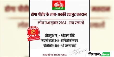 Fact Check Samajwadi Party Did Not Announce Varun Gandhi Its Candidate