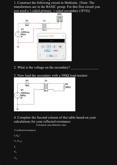 Solved Construct The Following Circuit In Multisim Note