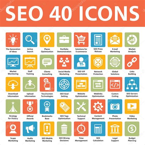 40 Vector Icons SEO Search Engine Optimization Stock Vector