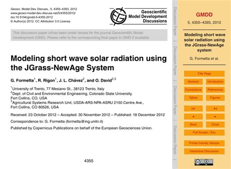 Pdf Modeling Short Wave Solar Radiation Using The Jgrass Newage System