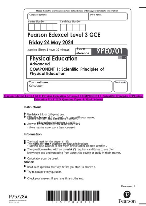 Pearson Edexcel Level 3 Gce Physical Education Advanced Component 1 Scientific Principles Of
