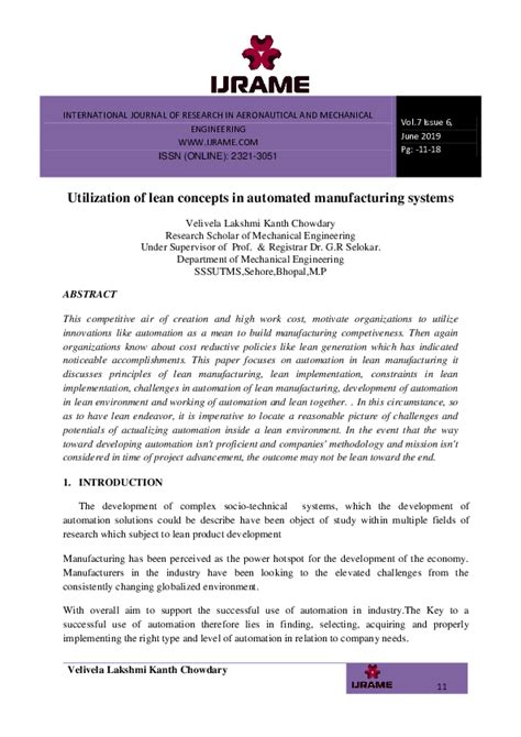 Pdf Utilization Of Lean Concepts In Automated Manufacturing Systems