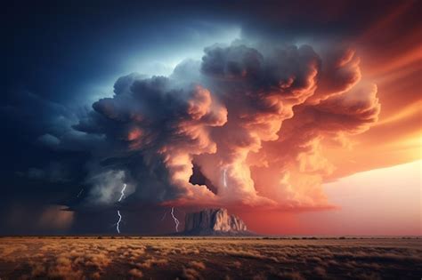Premium Photo Dramatic Thunderclouds Infused With Twilights Final Light