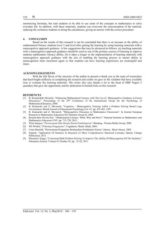 Teaching Material Mathematics With A Metacognitive Approach Guidance PDF