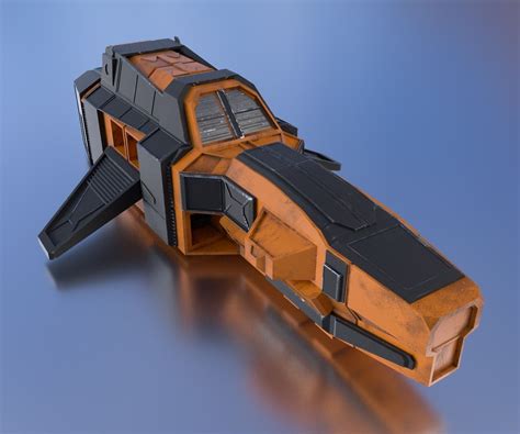 3d Model Spaceship Orange And Vr Ar Low Poly Cgtrader