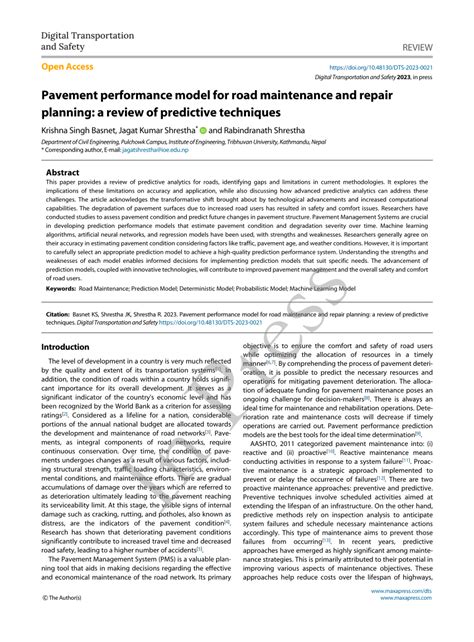 Pdf Pavement Performance Model For Road Maintenance And Repair Planning A Review Of