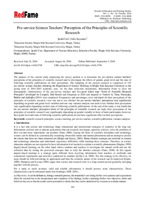 Pdf Pre Service Science Teachers Perception Of The Principles Of Scientific Research