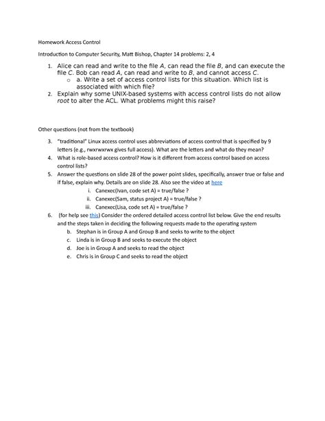 Homework Access Control Homework Access Control Introduction To