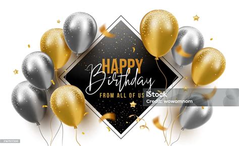 벡터 생일 축하 와 길 와 날 Balloon 와 Text 색상 배경에 황금색과 은색 공기 헬륨 풍선의 3d 현실적인 휴일 템플릿 디자인 공기 주입에 대한 스톡 벡터 아트 및