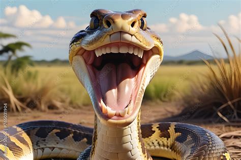 Cartoon Of A Very Large Toothy Smiling Python With A Wide Smile Python