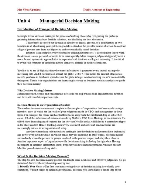Unit 4 Managerial Decision Making Pdf Business Intelligence