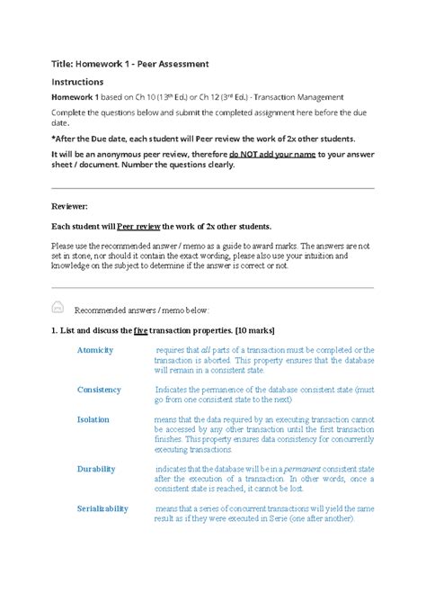 Homework 1 Tx Management Peer Assessment Title Homework 1 Peer