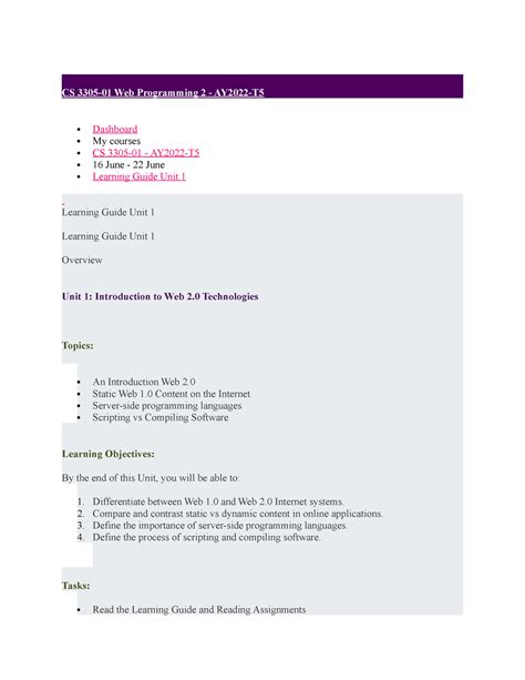 Learning Guide Unit 1 Cs 3305 Cs 3305 01 Web Programming 2 Ay2022 T