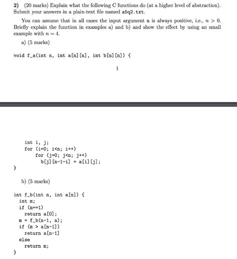 Solved 2 20 Marks Explain What The Following C Functions Chegg