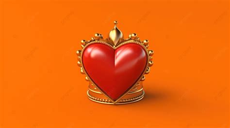 주황색 배경에 붉은 심장을 얹은 황금 왕관의 3d 렌더링 사랑의 금 웨딩 하트 사랑의 상징 배경 일러스트 및 사진 무료 다운로드 Pngtree