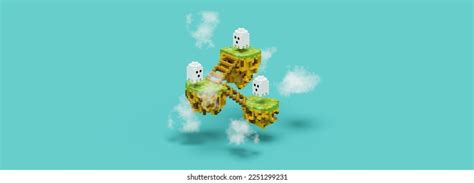 Landscape Wallpaper 3d Voxel Rendering Game Stock Illustration
