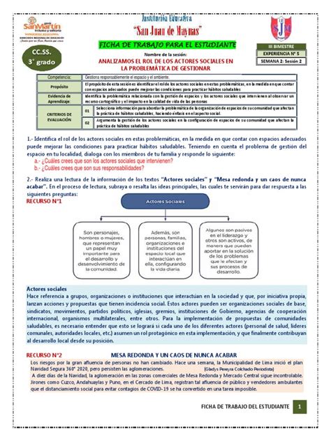 Ficha 3° Ccss Exp 5 Semana 2 Pdf Lima
