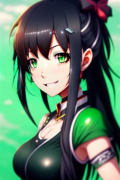 Lexica Cute Anime Girl Green Eyes Half Green Half Black Hair Ahoge