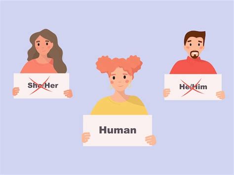 Premium Vector Gender Neutral Movement People Holding Signs He She Human