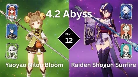 C1 Yaoyao Nilou Bloom C1 Raiden Shogun Sunfire Spiral Abyss 4 2