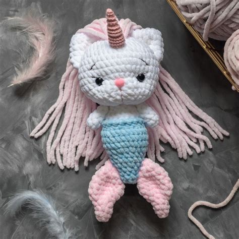 Котик русалка единорог крючком 🐱🧜‍♀️🦄 | Пряжа, Вязание, Вязаные игрушки