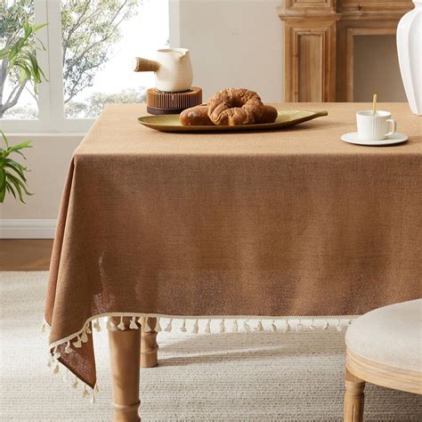 Yzjzeds Linen Tablecloth With Tassels Farmhouse Style