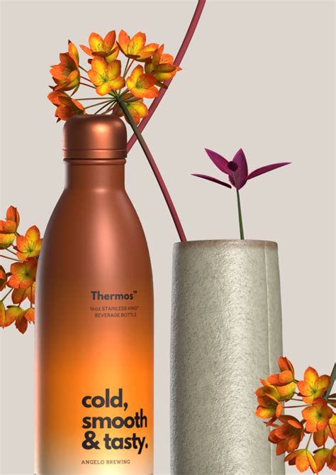 Download Thermos Bottle Next To Flower Vase 3d Mockup In Png Glb 
