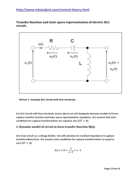 Transfer Function State Space Representation Rlc Circuit Example 2