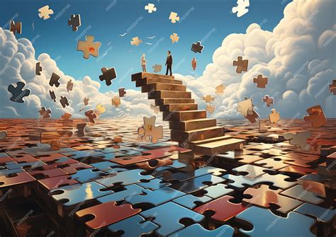 Premium Ai Image A Surrealistic Composition Of Floating Puzzle Pieces