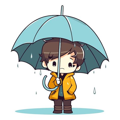 Chico Lindo Con Paraguas Estilo De Dibujos Animados Vector Premium