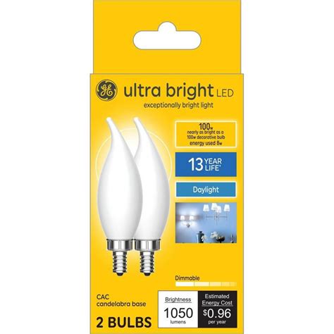 General Electric Ge 2pk 8 Watts Daylight Candelabra Ultra Bright Led